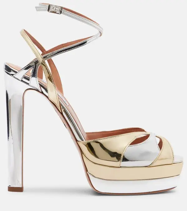 AQUAZZURA Moves 130 Mirrored Leather Platform Sandals