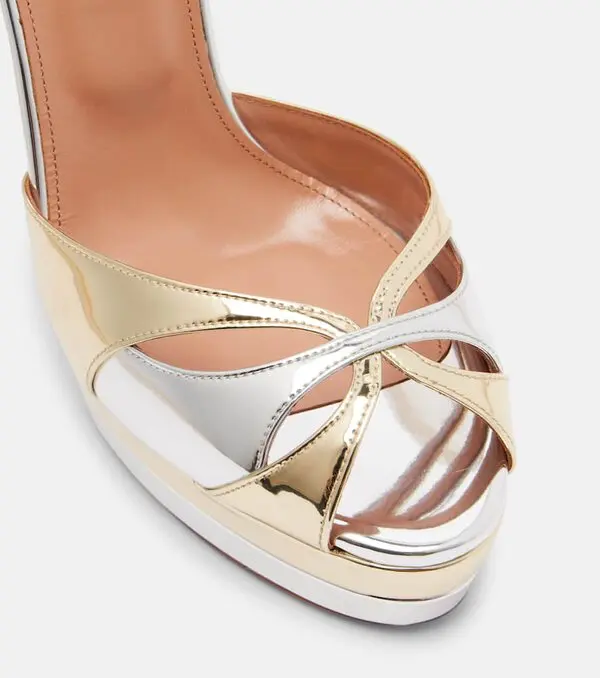AQUAZZURA Moves 130 Mirrored Leather Platform Sandals