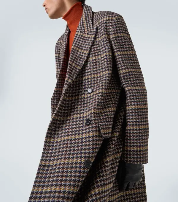 Saint Laurent Houndstooth Wool Overcoat