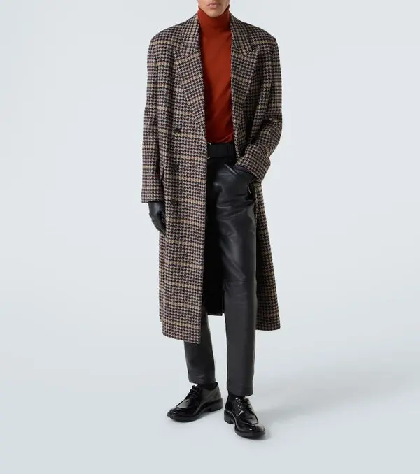 Saint Laurent Houndstooth Wool Overcoat
