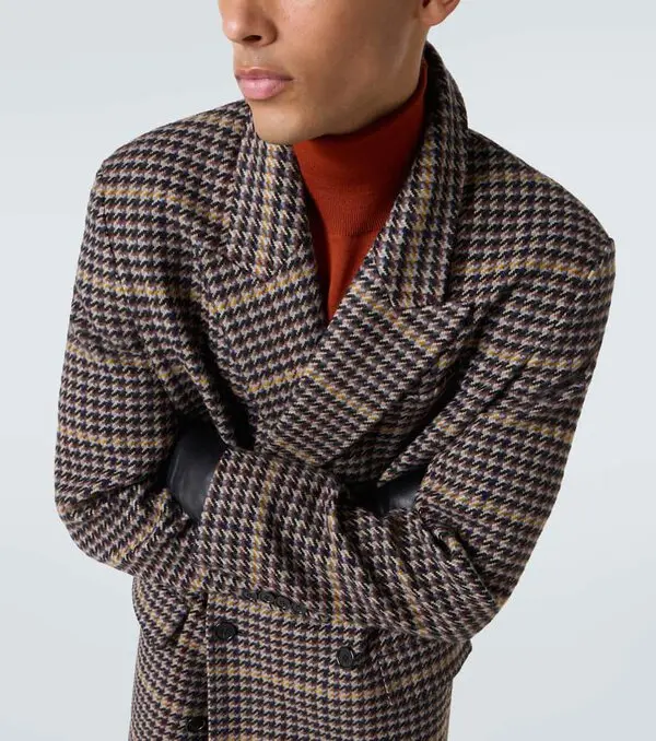 Saint Laurent Houndstooth Wool Overcoat