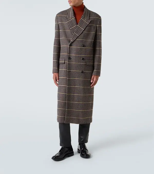 Saint Laurent Houndstooth Wool Overcoat