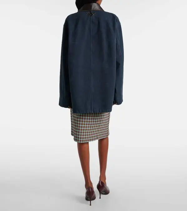 Prada Oversized Leather-trimmed Cotton Jacket - Blue