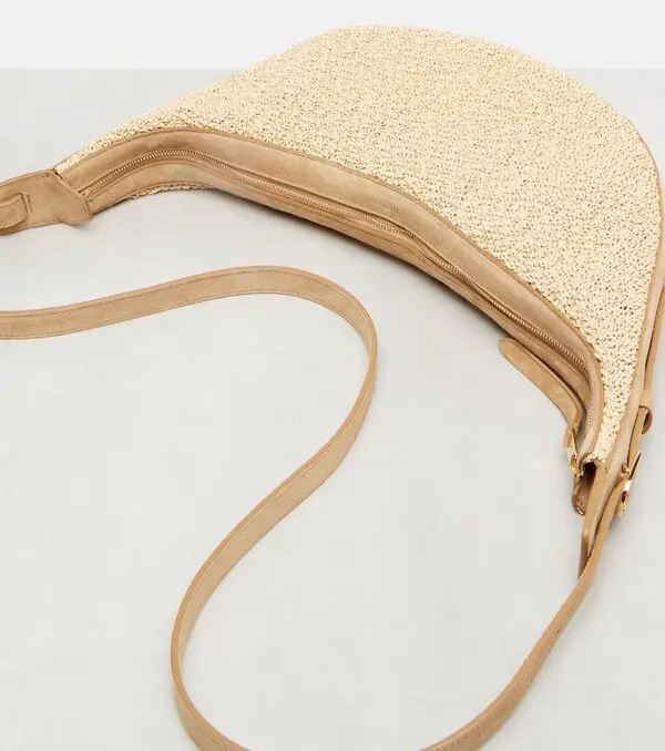 Khaite Augustina Small Raffia And Suede Crossbody Bag - Beige