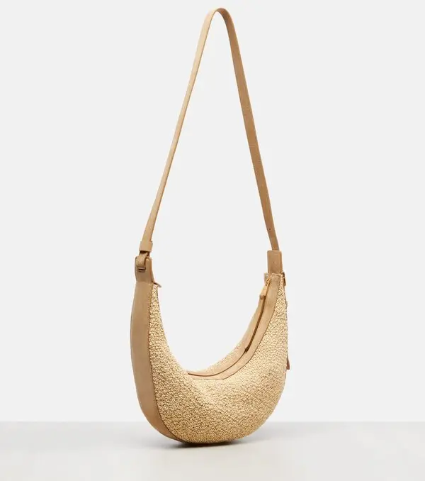 Khaite Augustina Small Raffia And Suede Crossbody Bag - Beige