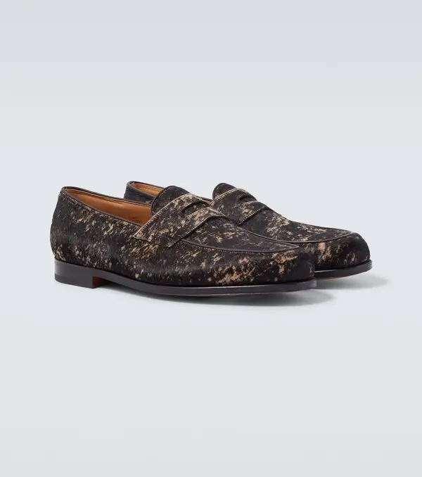 John Lobb Savanna Calf Hair Penny Loafers - Black