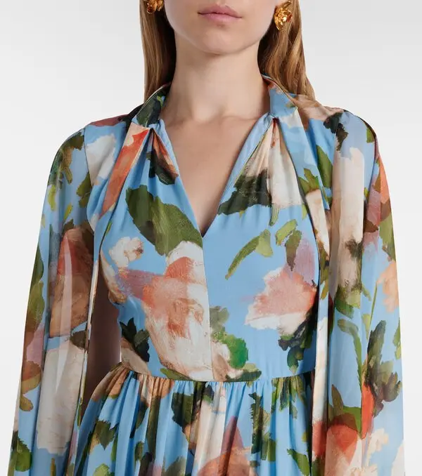 Erdem Caped Floral Silk Voile Gown