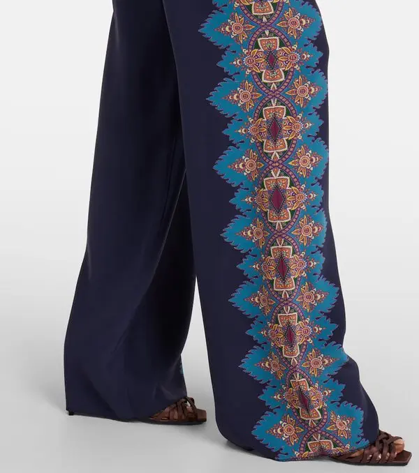 Etro Printed Silk Crepe De Chine Straight Pants