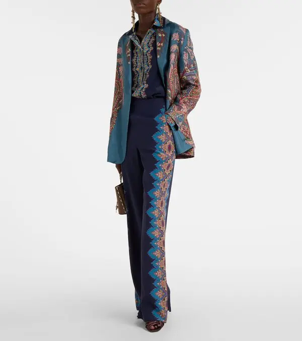 Etro Printed Silk Crepe De Chine Straight Pants