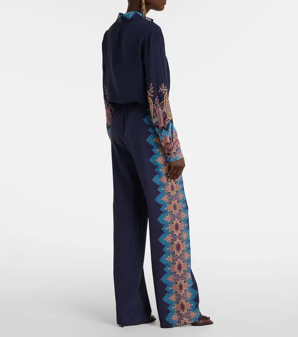 Etro Printed Silk Crepe De Chine Straight Pants