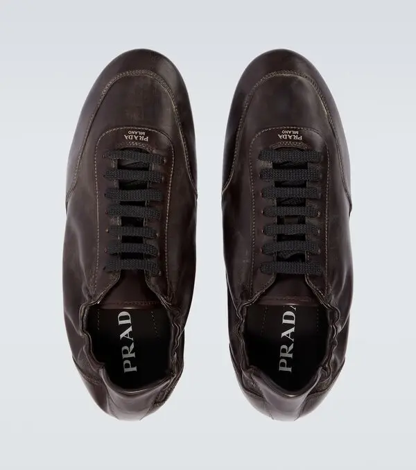 Prada Collapsible Leather Sneakers - Brown