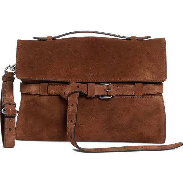 Moschino Suede Clutch With Adjustable Belt