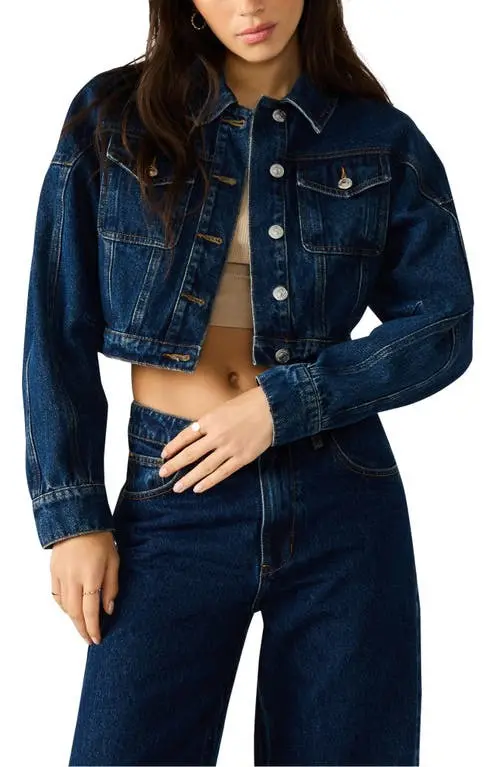 Steve Madden Brixton Crop Denim Jacket - Dark Blue