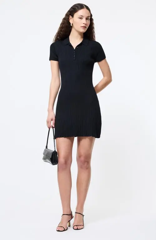 French Connection Crinkle Knit Polo Minidress - Black