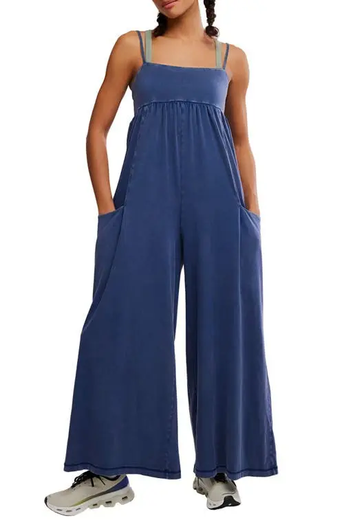 Free People Hot Shot Strappy Jumpsuit - Navy