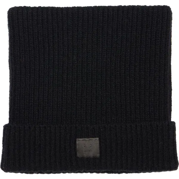 Acne Studios Kua Face Patch Rib Beanie - Black