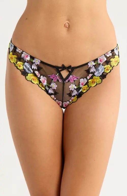 Fleur Du Mal Eden Embroidered Silk Blend Bikini Briefs - Black