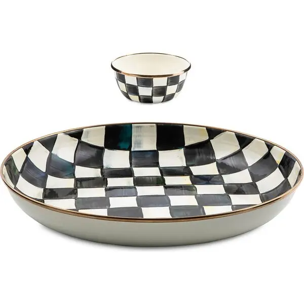 MACKENZIE-CHILDS Courtly Check Chip & Dip Set - Black/white