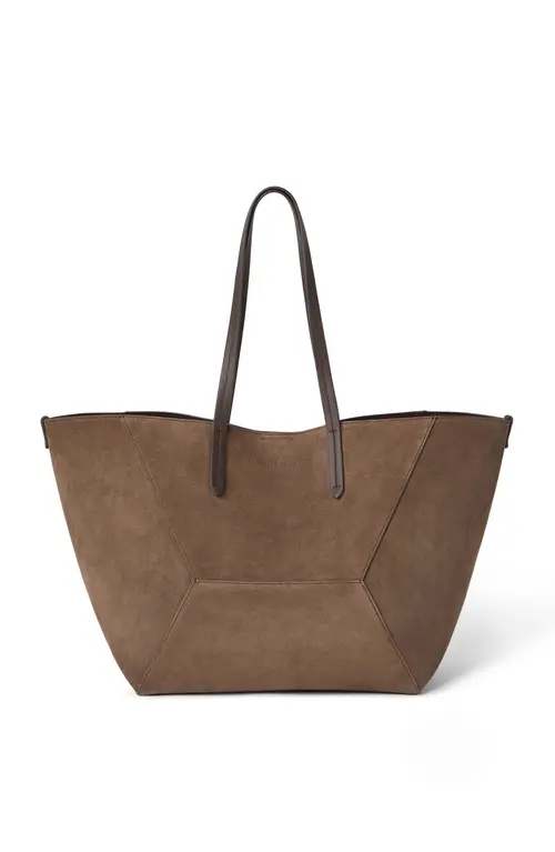 Brunello Cucinelli Large Suede Bc Duo Bag - Bark