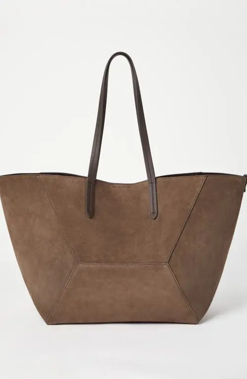Brunello Cucinelli Large Suede Bc Duo Bag - Bark