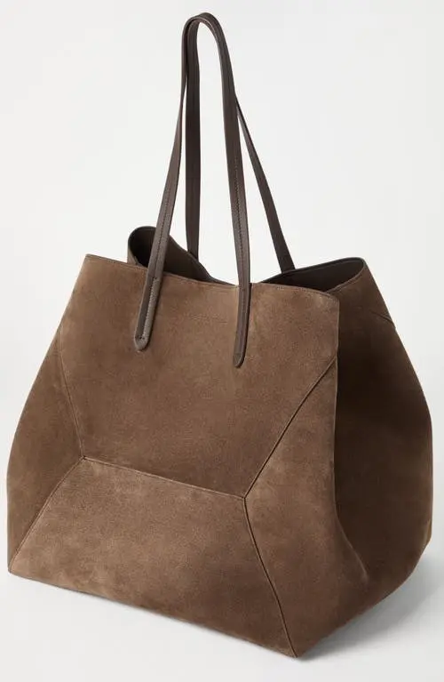 Brunello Cucinelli Large Suede Bc Duo Bag - Bark