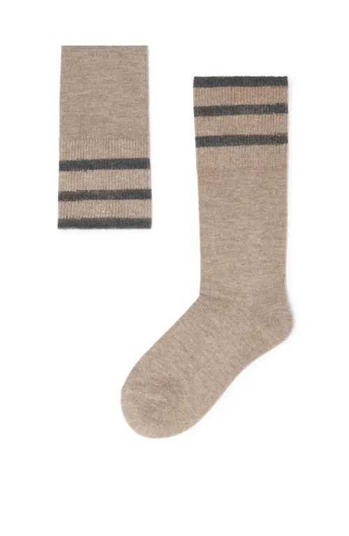 Brunello Cucinelli Sparkling Knit Calf Socks - Beige