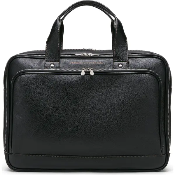 Brunello Cucinelli Grained Calfskin Briefcase - Black