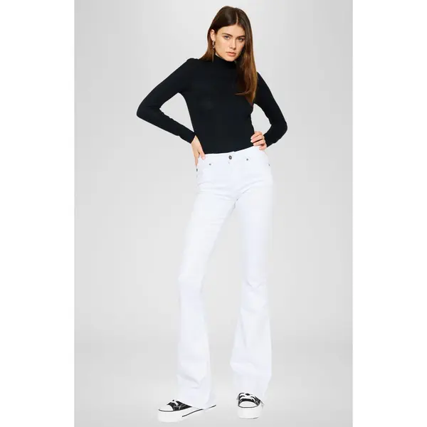 KANCAN Mid Rise Flare Jeans - White