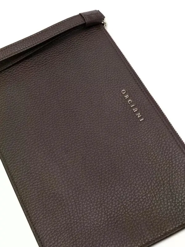 Orciani Leather Clutch With Logo Lettering - Brown