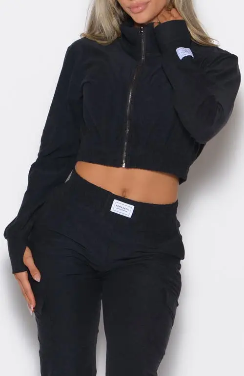 BOMBSHELL SPORTSWEAR Cropped Jacket With Thumb Holes - Raven