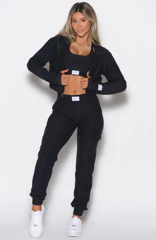 BOMBSHELL SPORTSWEAR Cropped Jacket With Thumb Holes - Raven
