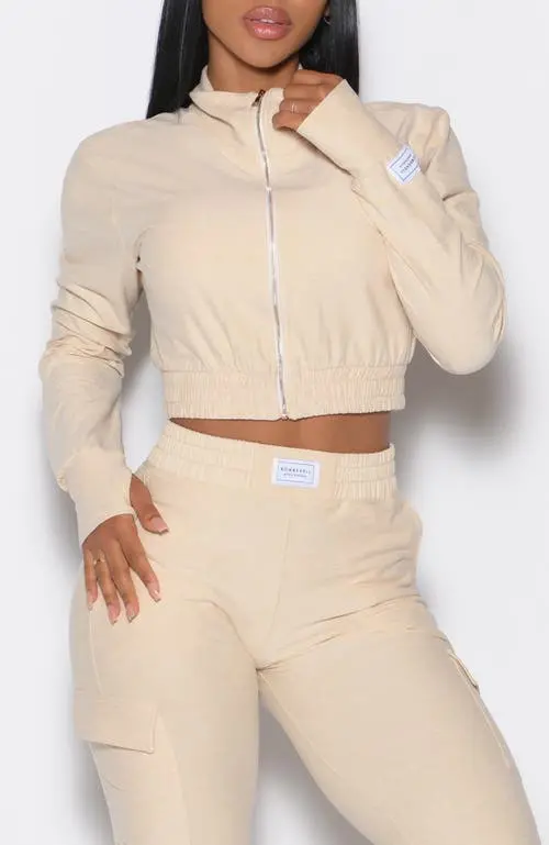 BOMBSHELL SPORTSWEAR Cropped Jacket With Thumb Holes - Vanilla