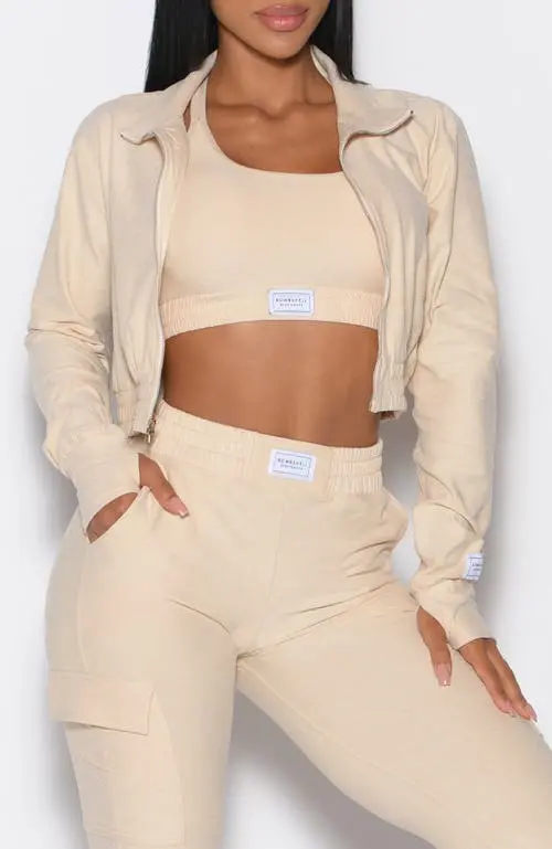 BOMBSHELL SPORTSWEAR Cropped Jacket With Thumb Holes - Vanilla