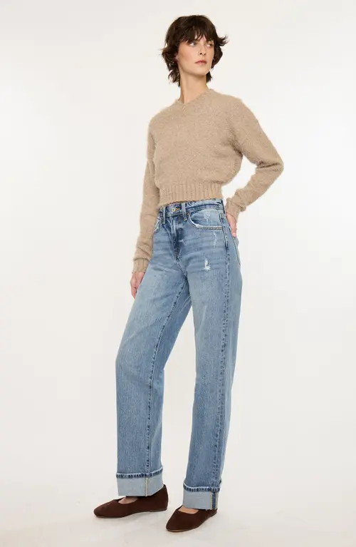 KANCAN High-rise Wide Leg Cuffed Jeans