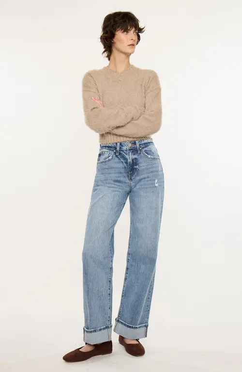KANCAN High-rise Wide Leg Cuffed Jeans