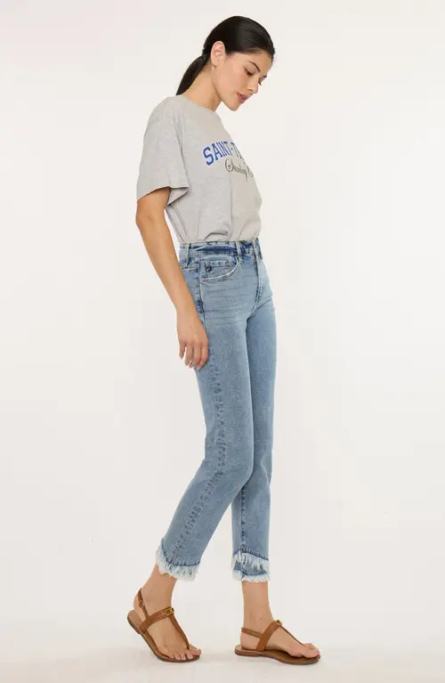 KANCAN High-rise Straight-fit Jeans With Frayed Hem
