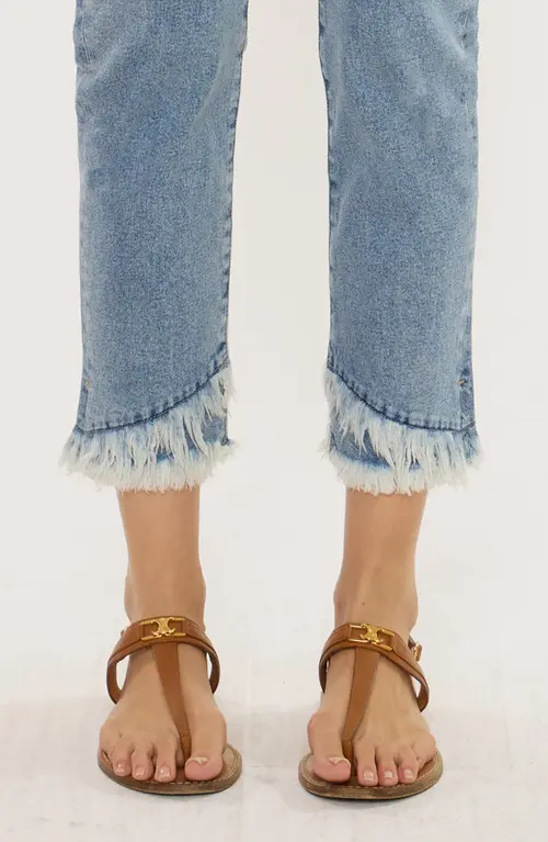 KANCAN High-rise Straight-fit Jeans With Frayed Hem