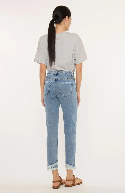 KANCAN High-rise Straight-fit Jeans With Frayed Hem