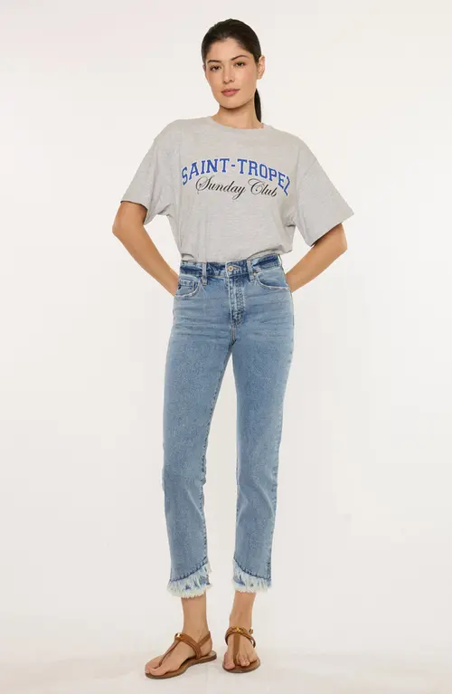 KANCAN High-rise Straight-fit Jeans With Frayed Hem