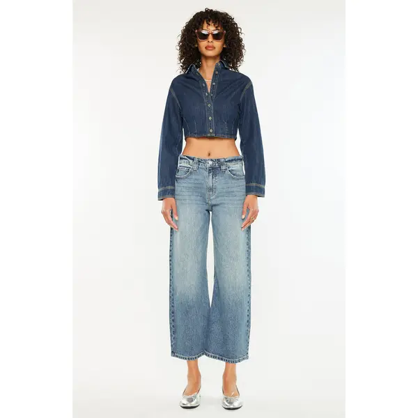 KANCAN Daliah Mid Rise Loose Barrel Jeans - Medium Wash
