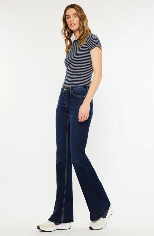 KANCAN Heidi Mid Rise Flare Jeans - Dark Wash