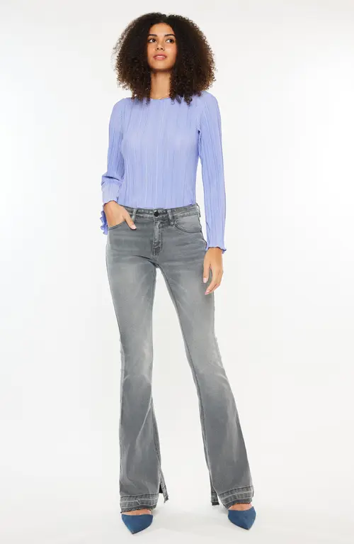 KANCAN Heidi Mid Rise Flare Jeans - Light Gray