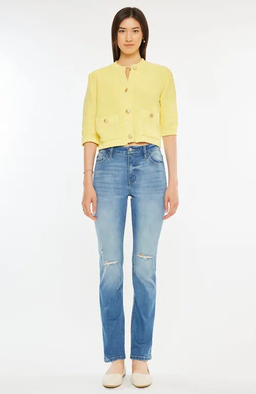 KANCAN High Rise Slim Straight Jeans - Medium Wash