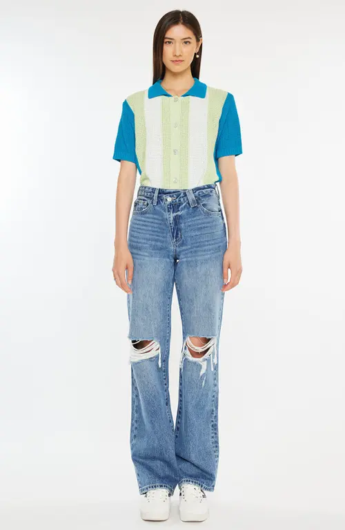 KANCAN High Rise 90's Criss Cross Straight Jeans