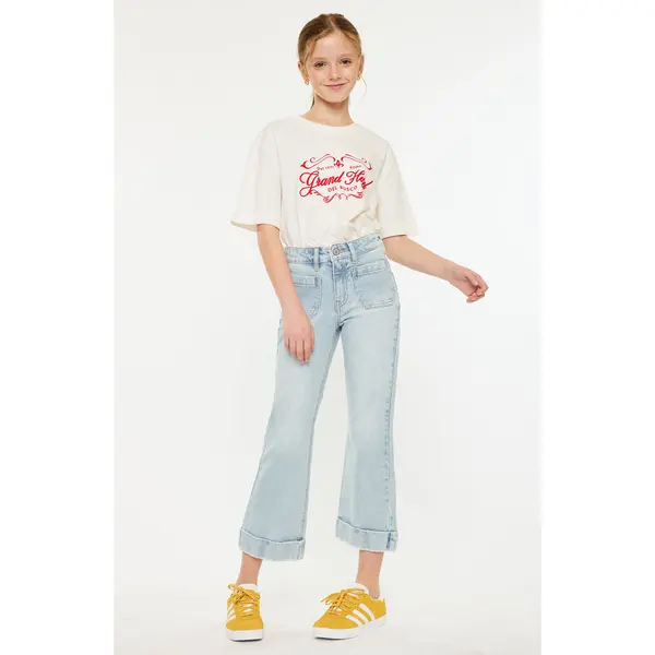 KANCAN High-rise Cropped Flare Jeans - Light Wash
