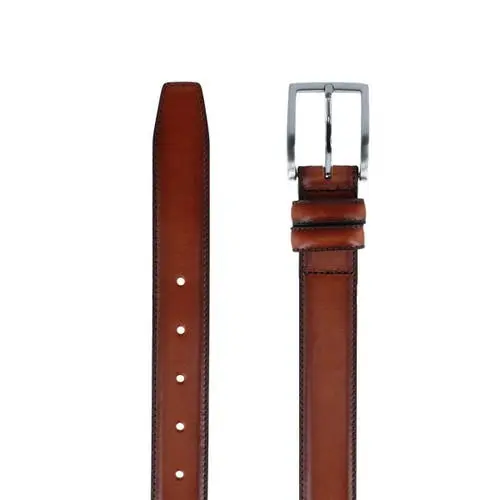 Trafalgar Malik Burnished Feather Edged 32mm Leather Belt - Brown
