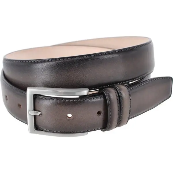 Trafalgar Malik Burnished Feather Edged 32mm Leather Belt - Grey
