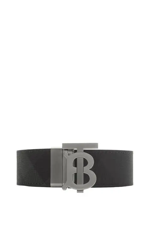 Burberry Reversible Check And Leather Tb Belt - Charcoal/graphite