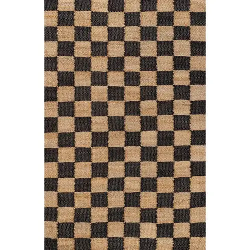 JONATHAN Y Theo Modern Farmhouse Woven Jute Checkerboard Area Rug - Natural/black