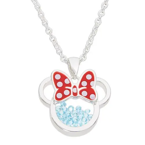 Disney Minnie Mouse Birthstone Shaker Pendant Necklace - Silver, White